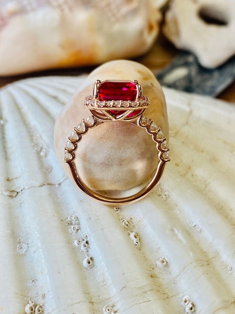 Asscher Cut Ruby Engagement Ring Moissanite Engagement Ring | Etsy