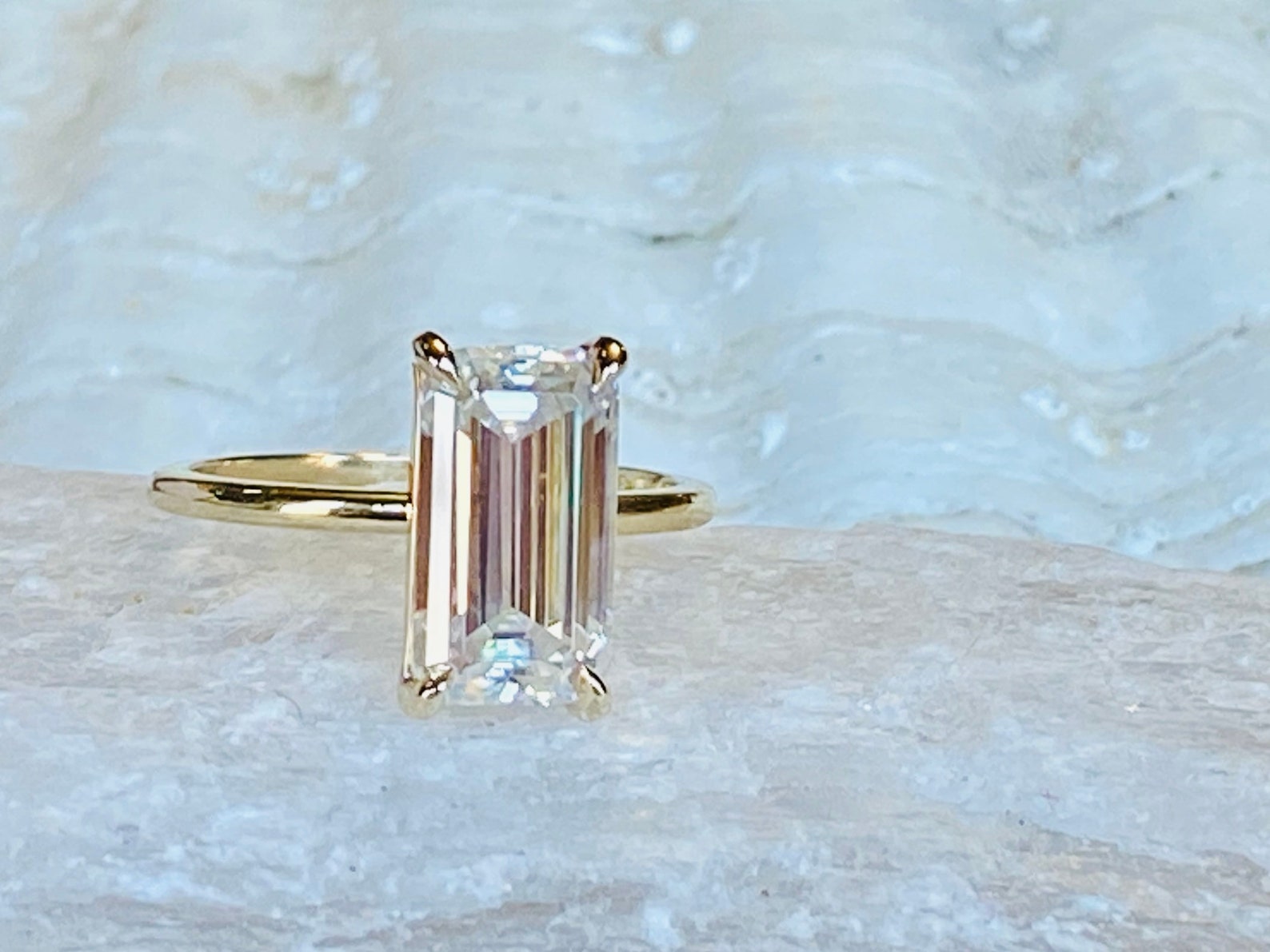 Emerald Cut Moissanite Engagement Ring Emerald Cut Engagement Etsy
