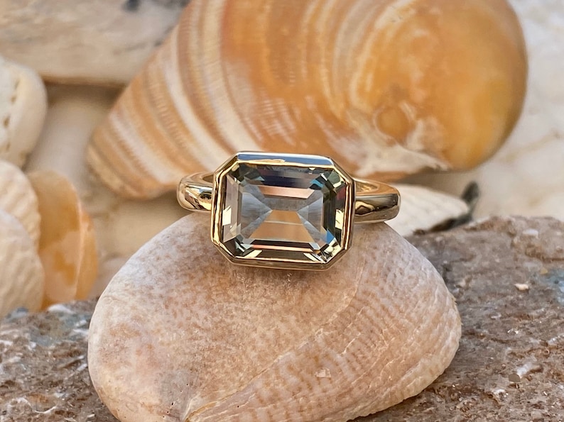 Prasiolite Ring Green Amethyst Ring Emerald Cut Prasiolite - Etsy