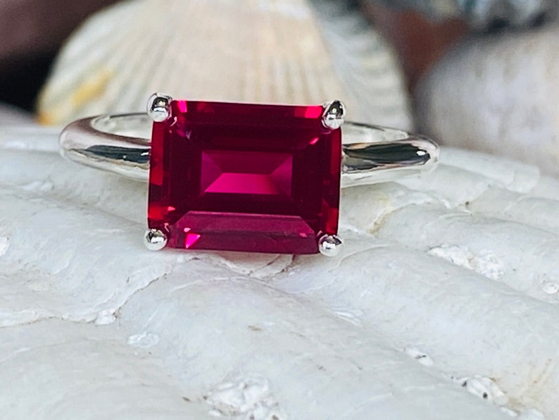 14k Emerald Cut Ruby Ring, Emerald Cut Ruby, Ruby Engagement Ring, Solitaire Setting, Gold Ruby ...