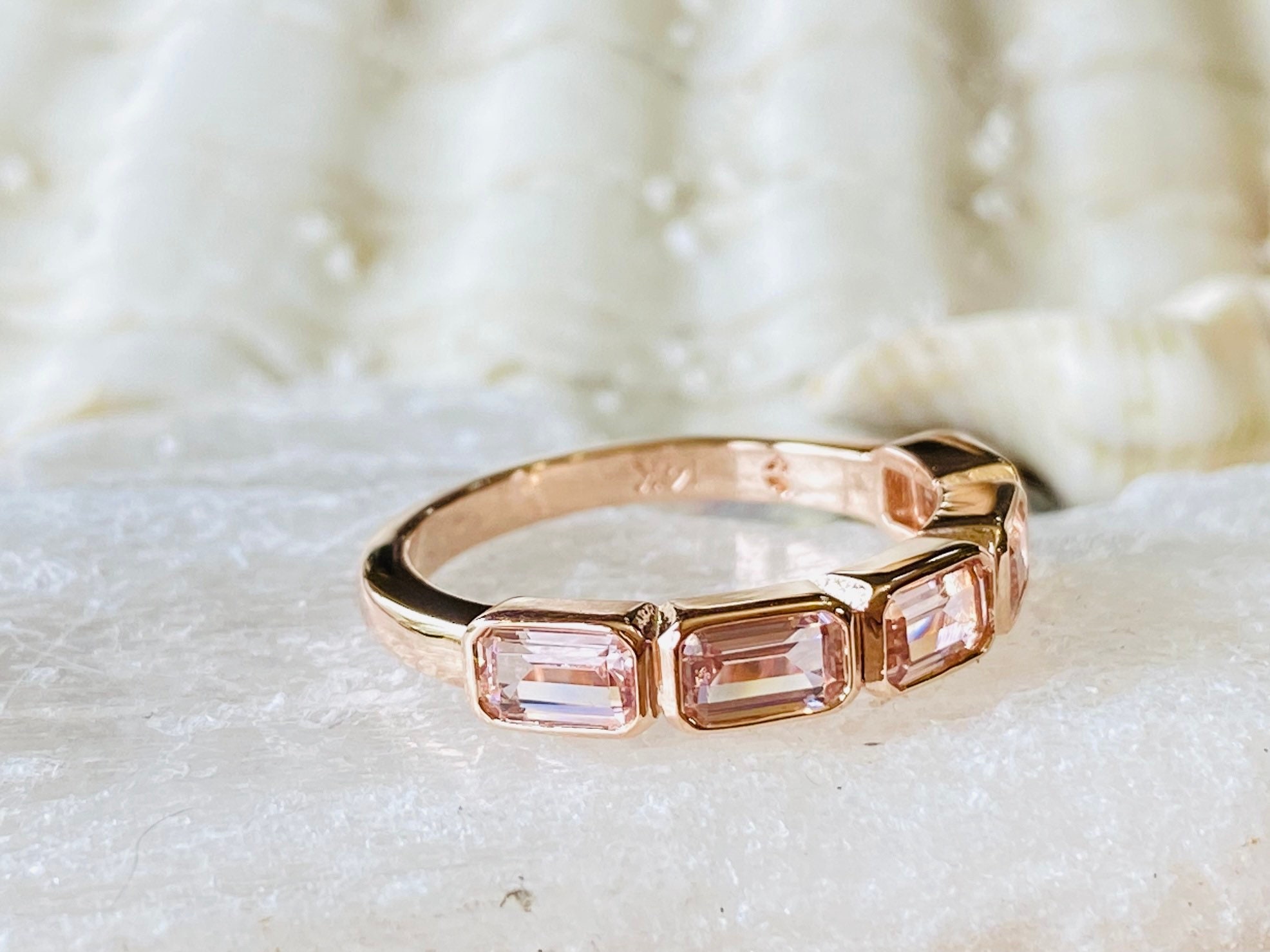 Morganite Ring Morganite Band Anniversary Band 5 Stone | Etsy