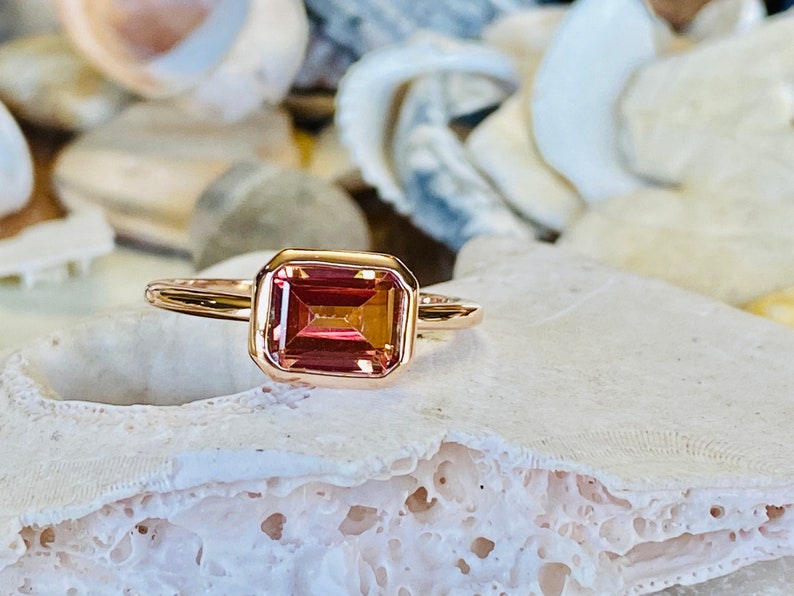 14k Sunrise Mystic Topaz Ring, Sunrise Mystic Topaz, Emerald Cut Mystic ...