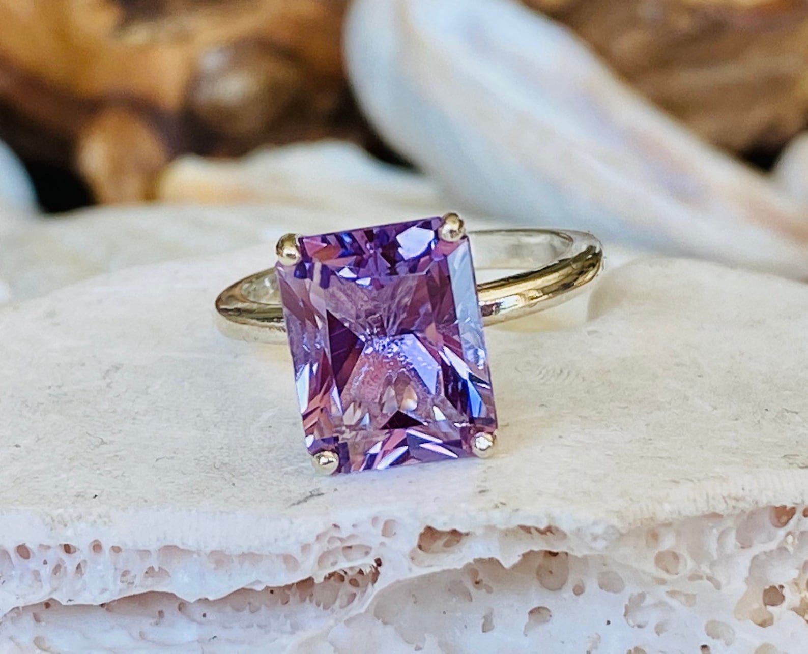 14k Rose De France Amethyst Ring, Radiant Cut Amethyst Ring, 3.00ct ...