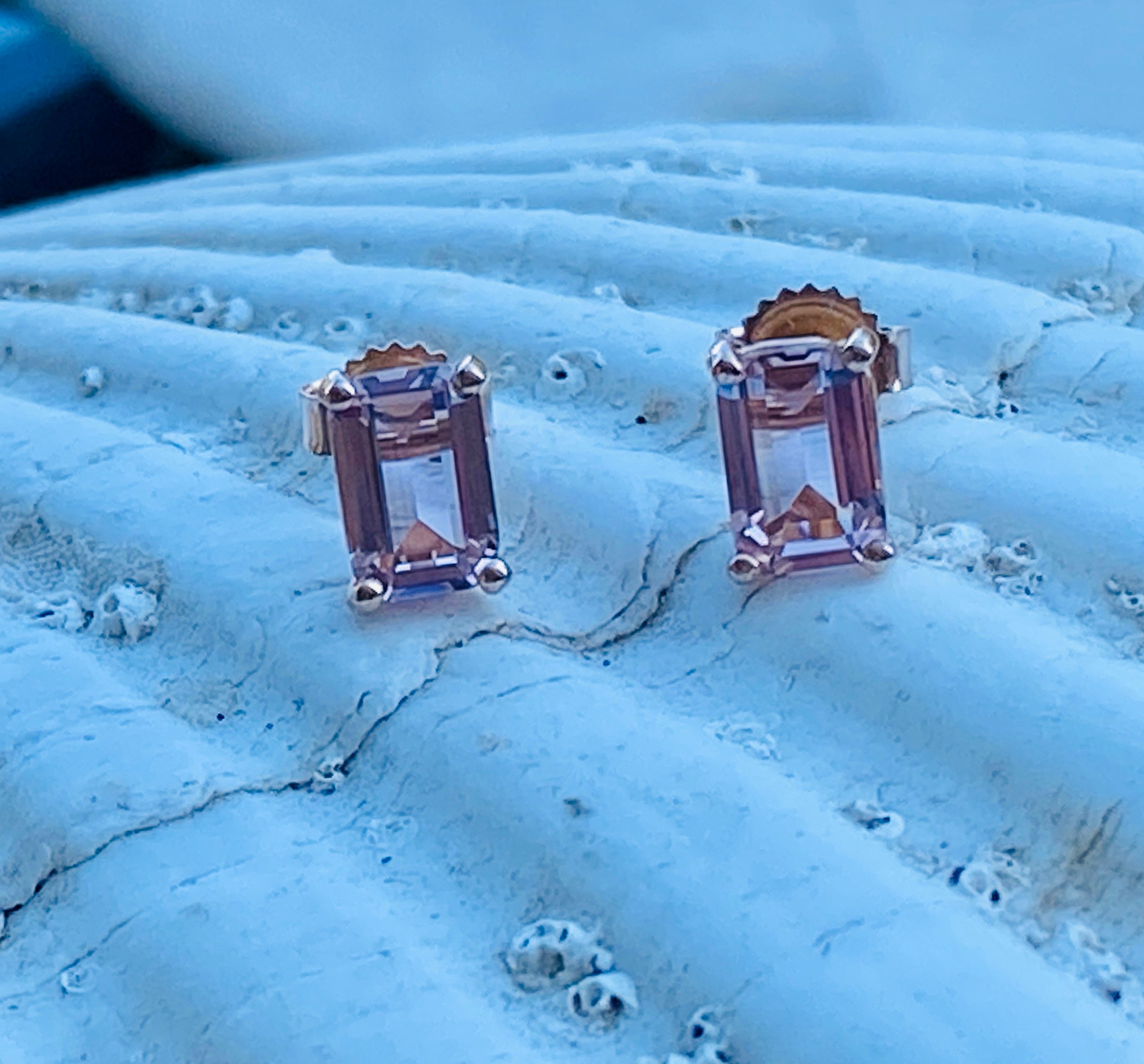 Emerald Cut Morganite Earrings Morganite Stud Earrings Gold | Etsy