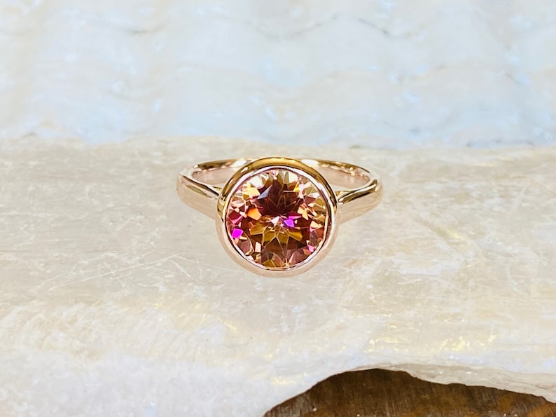 14k Round Sunrise Topaz Ring Silver Sunrisetopaz Ring - Etsy