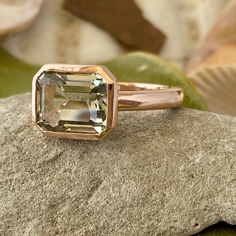 Prasiolite Ring Green Amethyst Ring Emerald Cut Prasiolite - Etsy