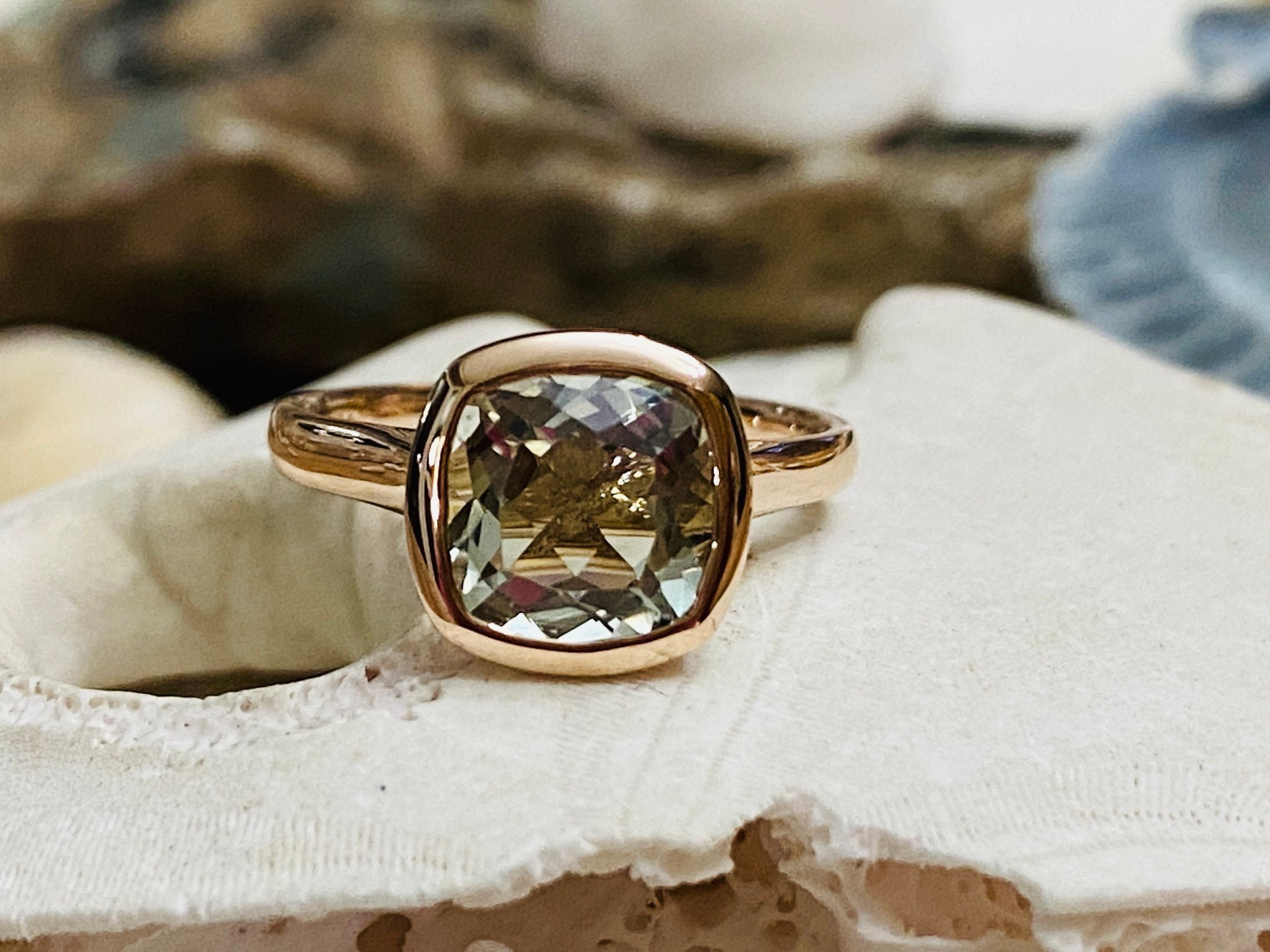 Prasiolite Ring Green Amethyst Ring Cushion Cut Prasiolite - Etsy UK