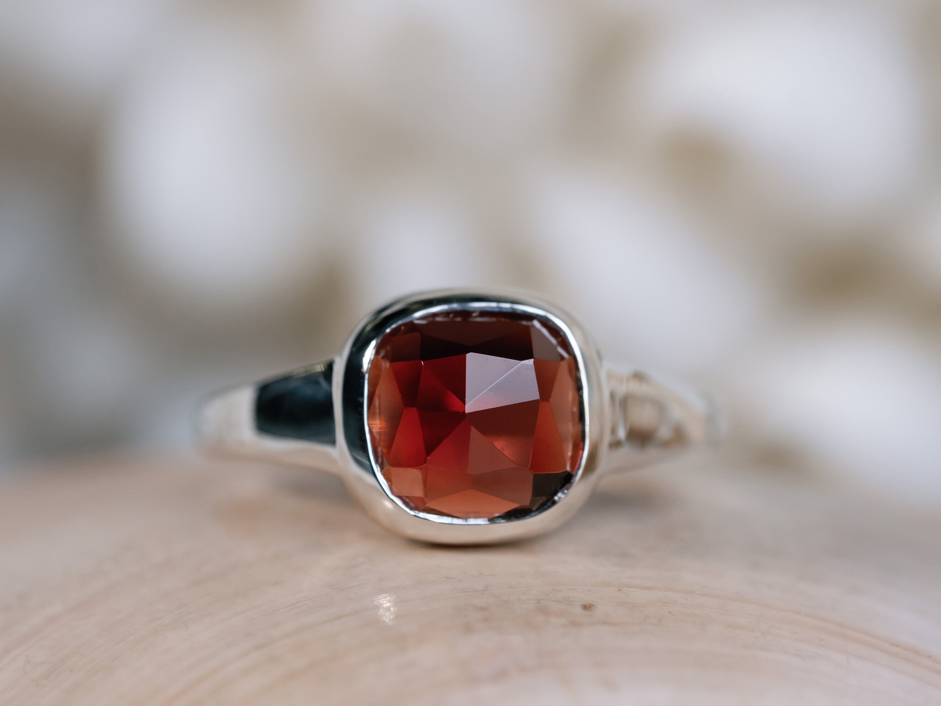14k Garnet Ring, Cushion Rose Cut Garnet, Cushion Cut Garnet, Garnet ...