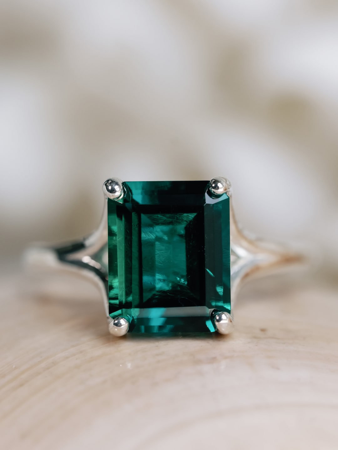 14k Gold Emerald Ring, Sterling Silver Emerald Ring, Emerald Engagement ...