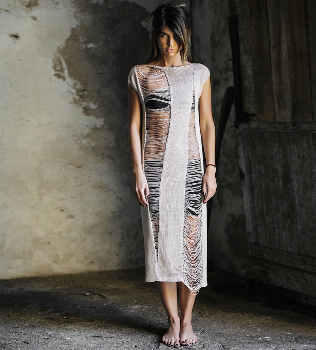 Beige Sheer Dress, Sexy Beach Dress, See Through Festival Dress for ...