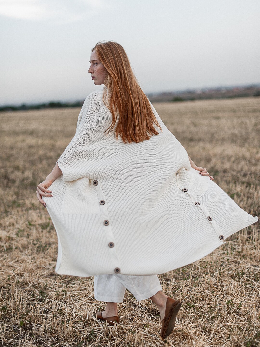 White Oversized Cardigan, Chunky Knit Cardigan for Women, Wool Kimono ...