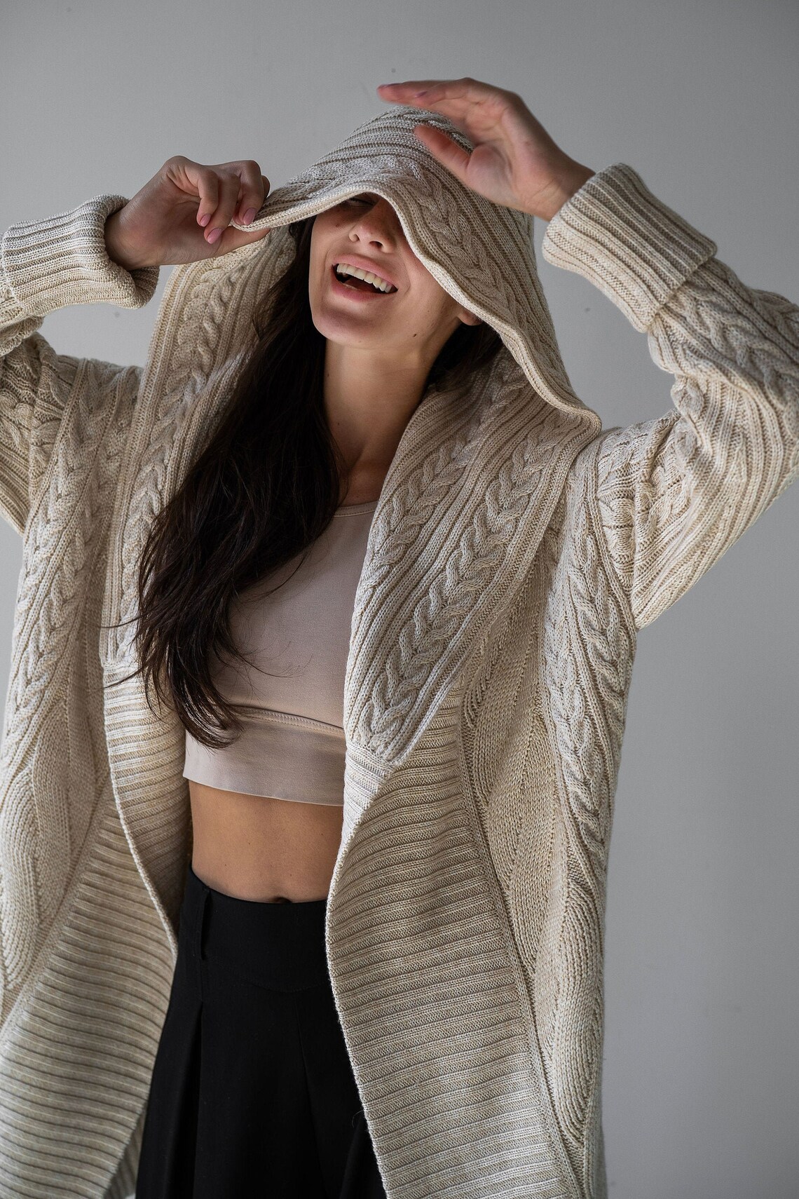 Oversize Cardigan, Cable Knit, Beige Coat, Knitwear Jacket,long ...