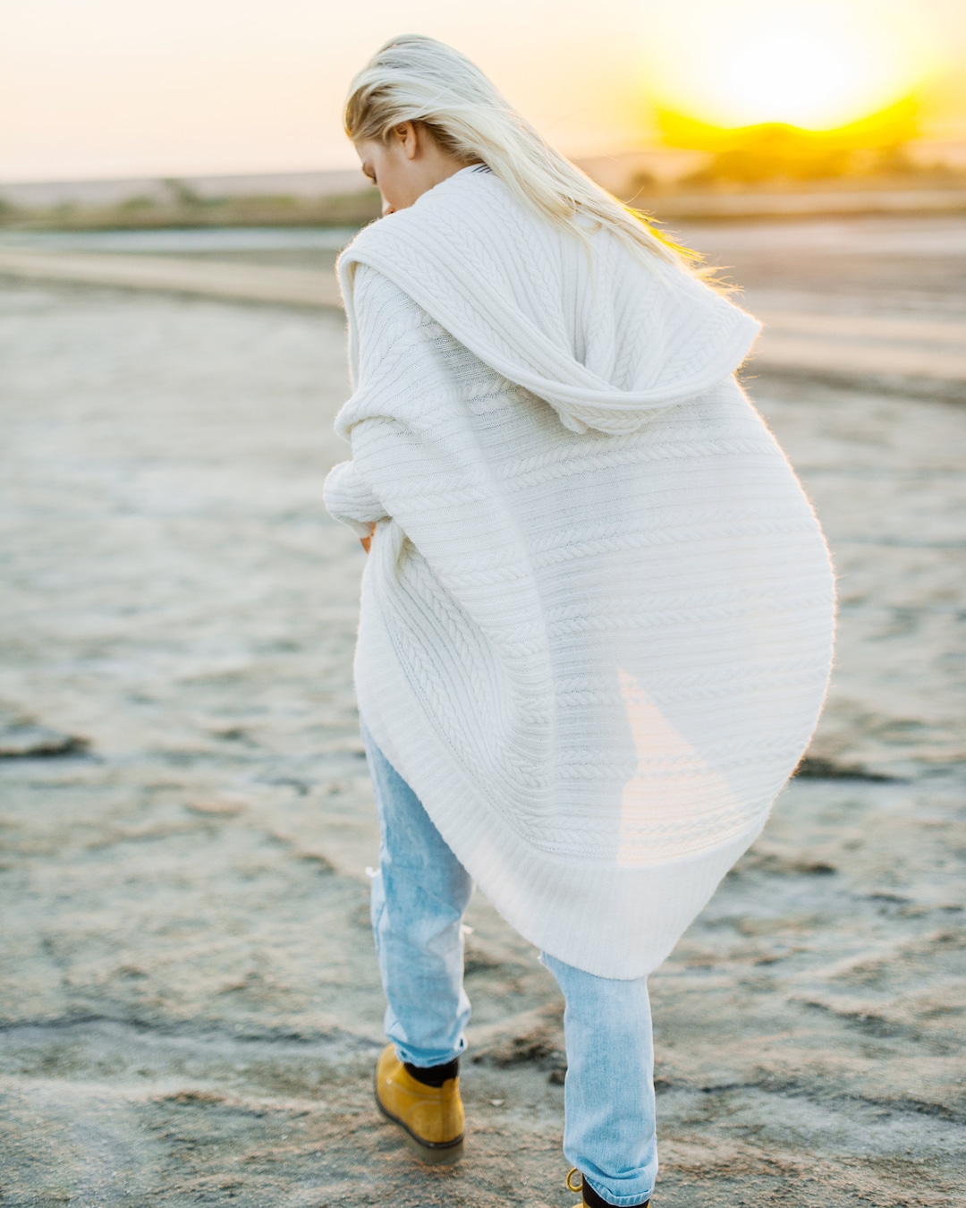 White Oversized Cardigan, Chunky Cardigan for Women, Wool Long Knit ...