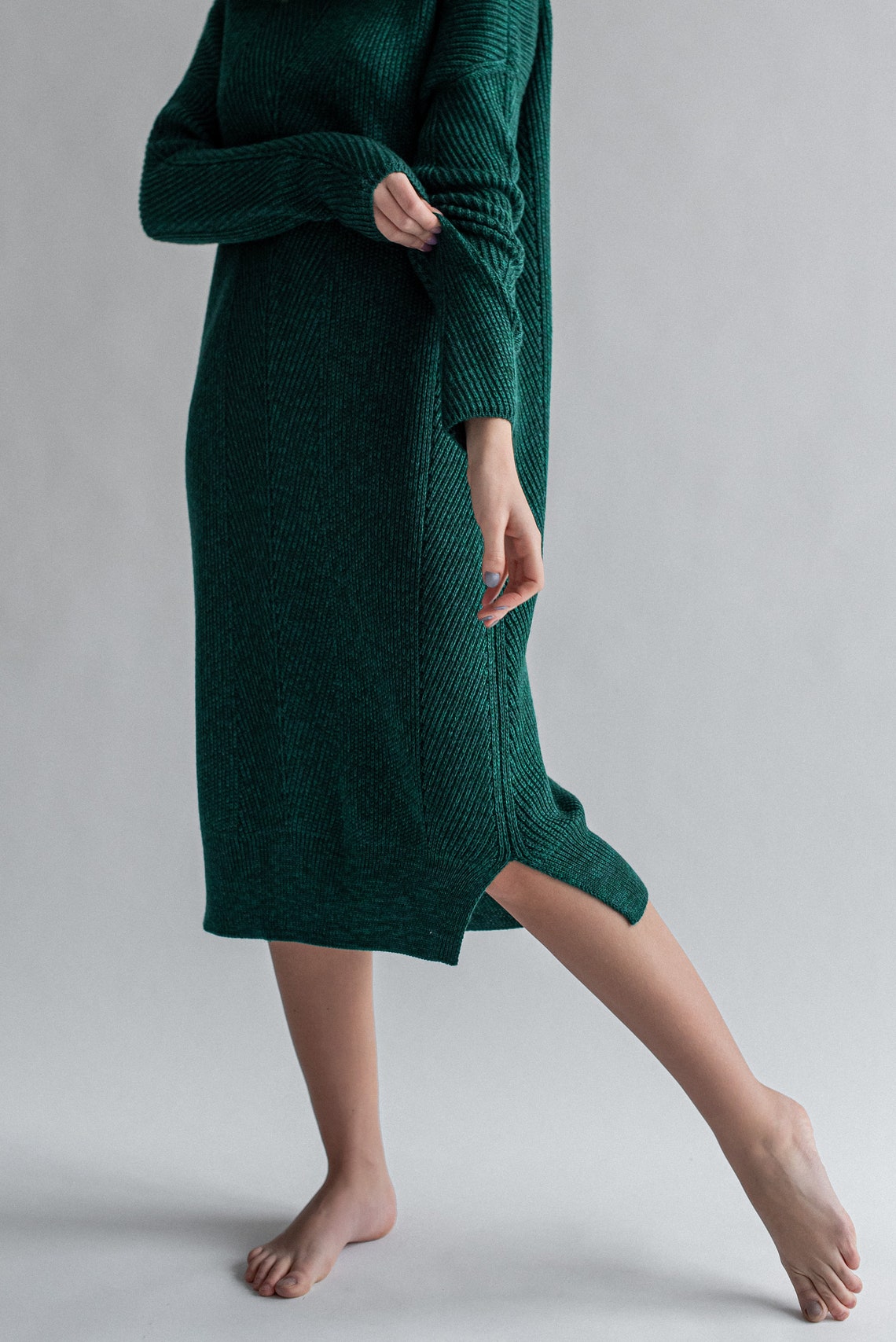 Green Sweater Dress Turtleneck Knit Sweater Women Plus Size - Etsy
