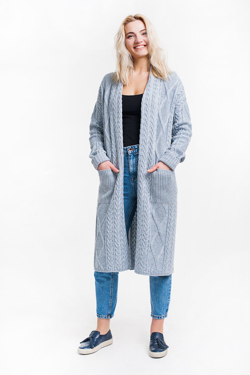 Gray Cardigan for Women Oversized Cardigan Long Knit - Etsy