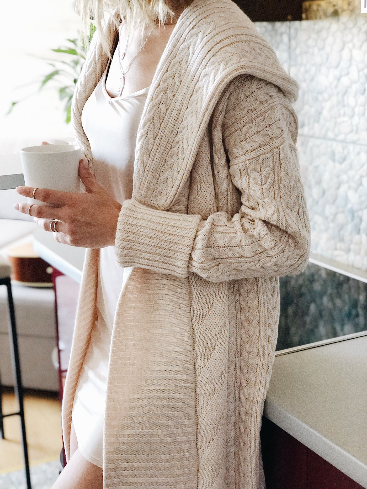 Oversize Cardigan Cable Knit Beige Coat Knitwear Jacket Long Cardigan ...