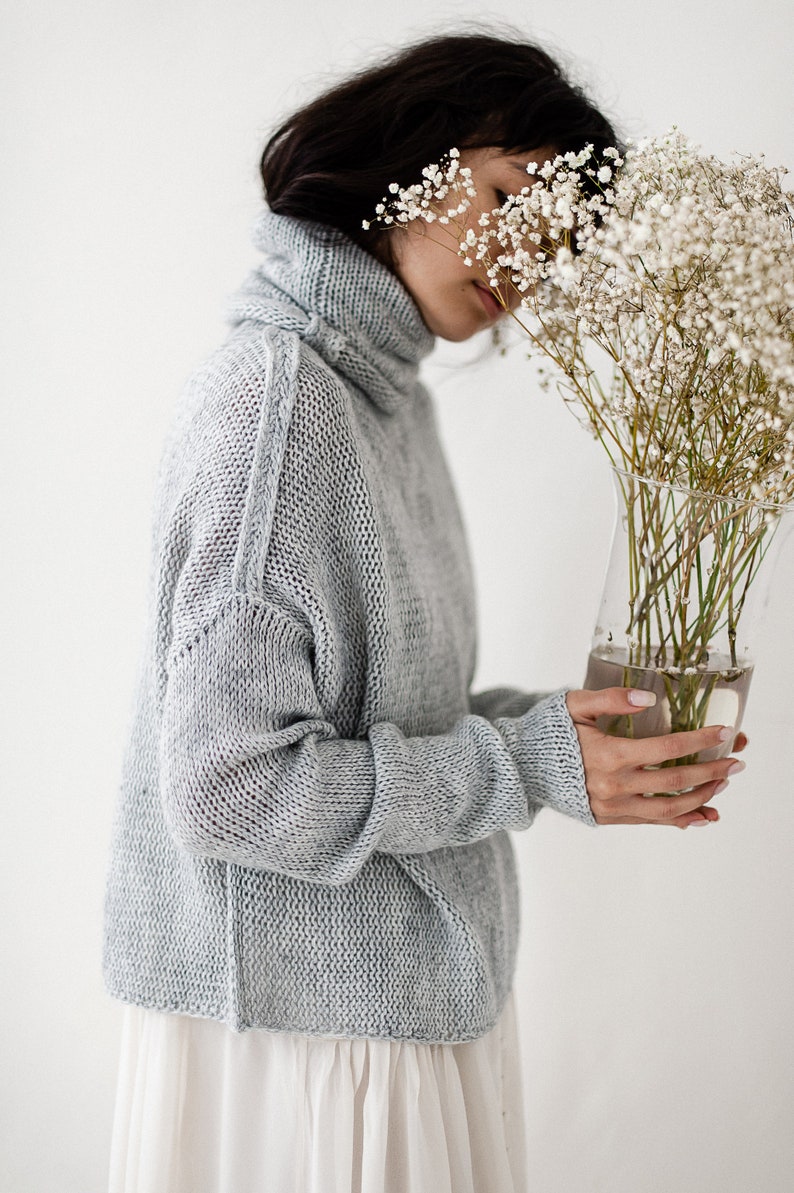 Beige Pastel Sweater for Women, Wool Knit Oversized Sweater, Crop ...