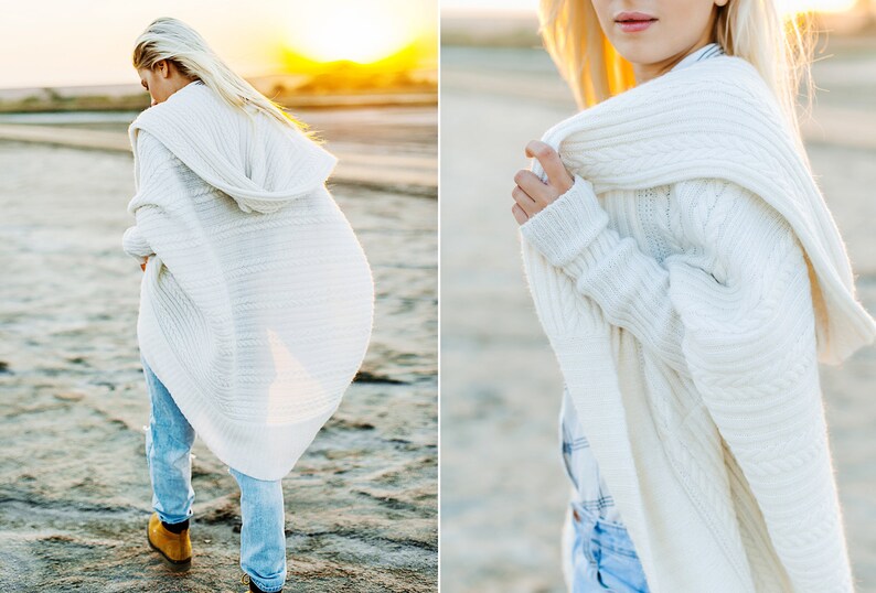 White Oversized Cardigan Chunky Cardigan for Women Wool Long - Etsy