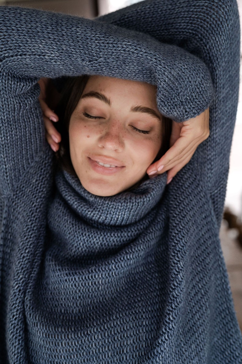Blue Pastel Sweater, Oversized Sweater, Crochet Knit Sweater for Women ...
