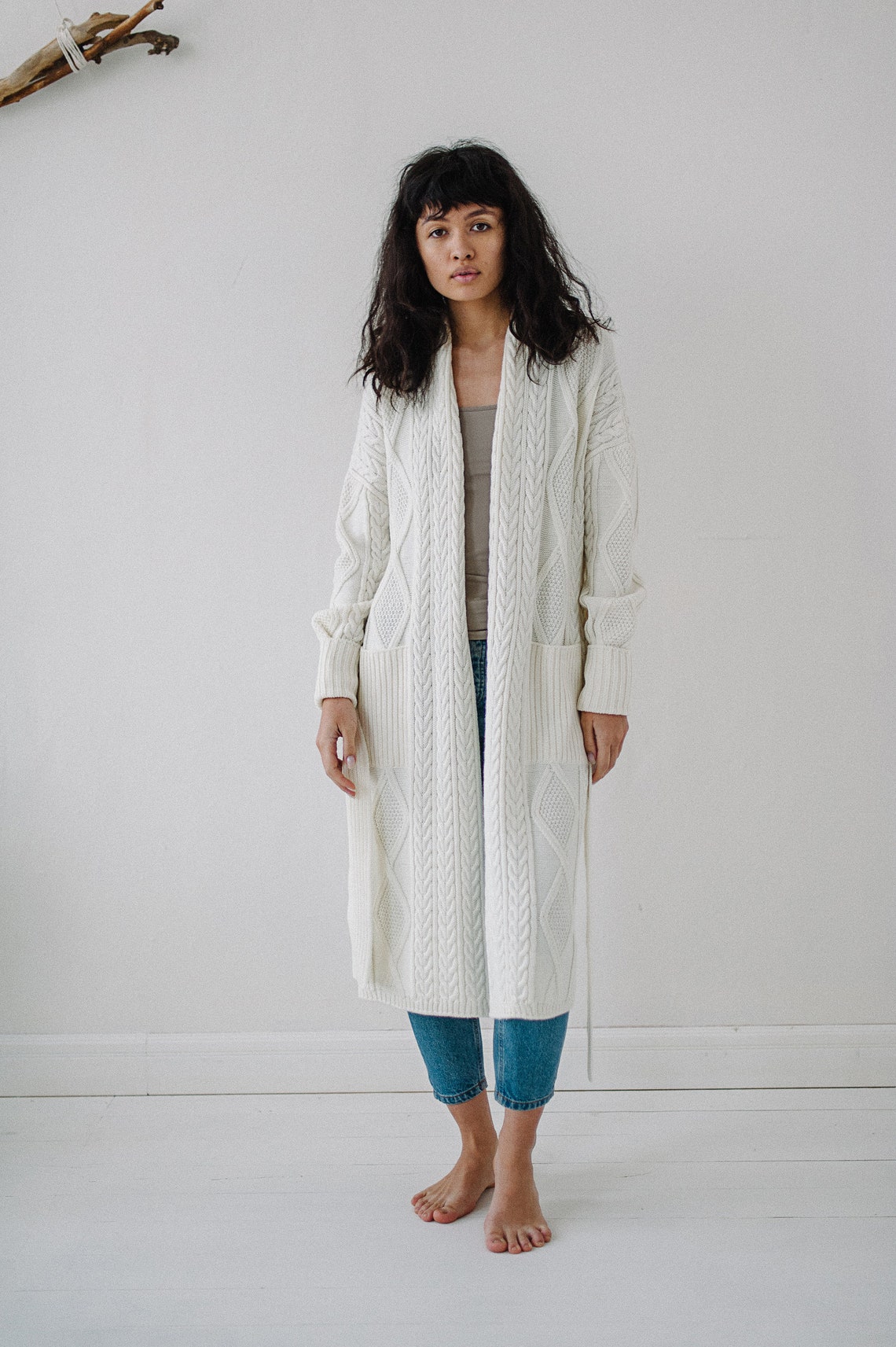 White Oversized Cardigan for Women, Kimono Cardigan, Wool Chunky Cardigan - Etsy