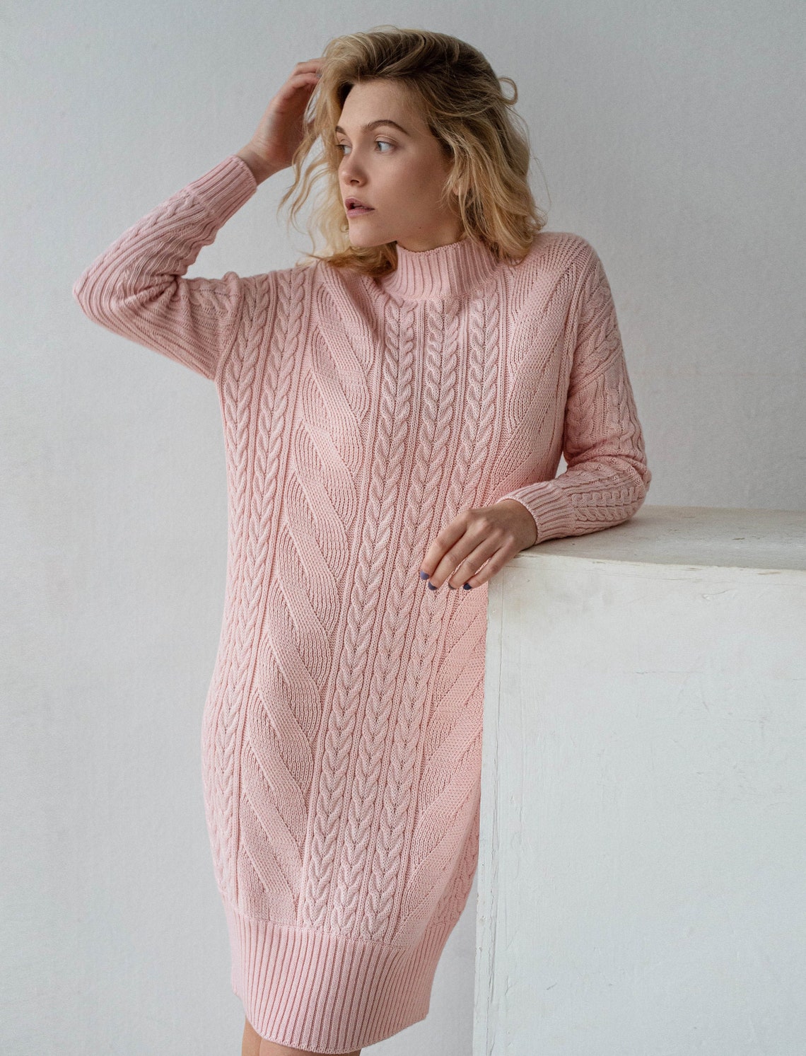 Cable Knit Dress for Women Dress Knee Length Clothing Knit Wool Dress ...