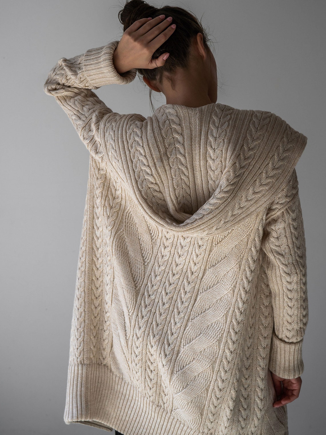 Oversize Cardigan Cable Knit Beige Coat Knitwear | Etsy