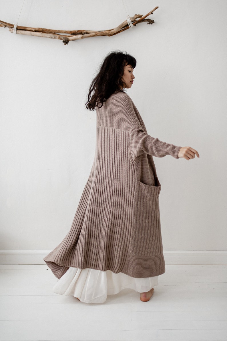 Beige Oversized Cardigan, Wool Knit Cardigan for Women, Open Front ...