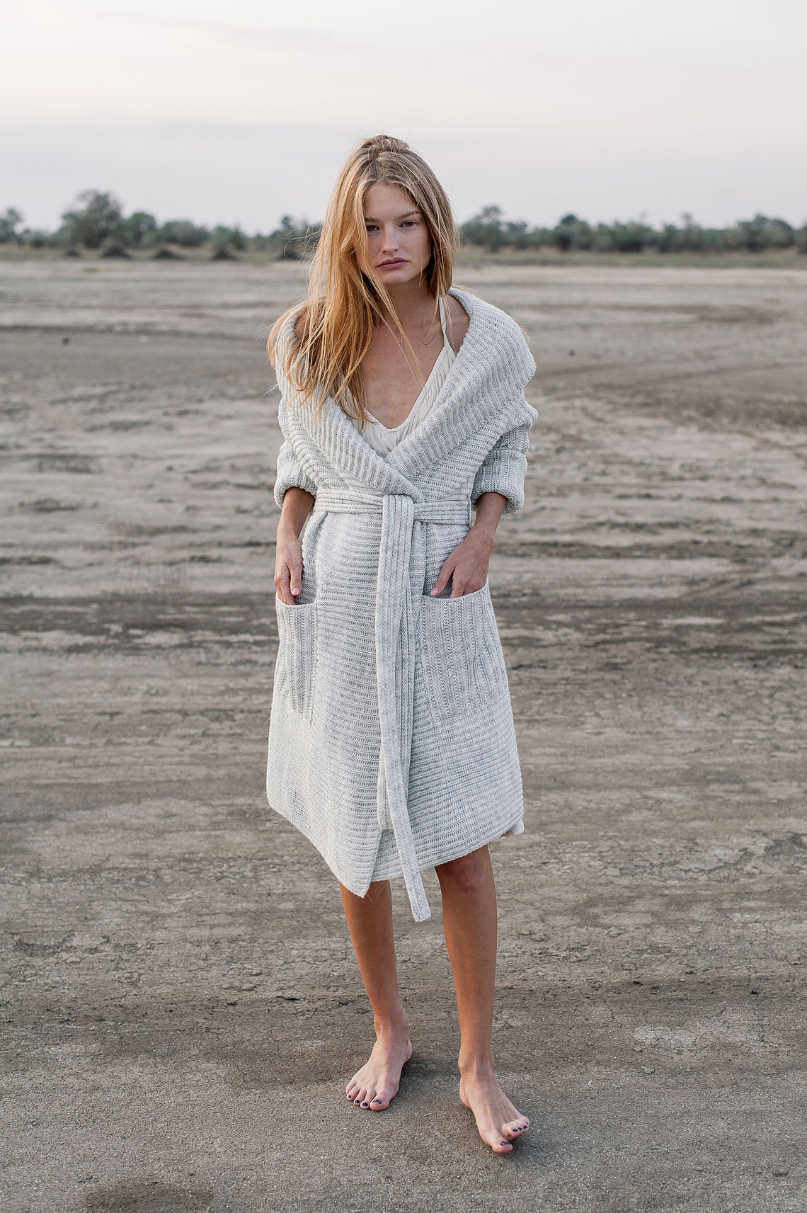 Long Knit Cardigan Grey Coat Wool Cover Up Homewear - Etsy