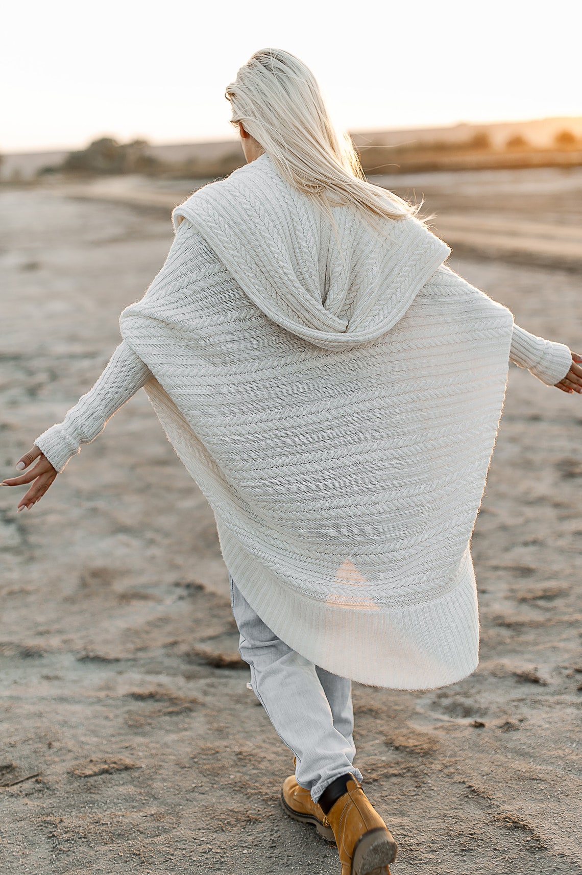 White Oversized Cardigan, Chunky Cardigan for Women, Wool Long Knit ...