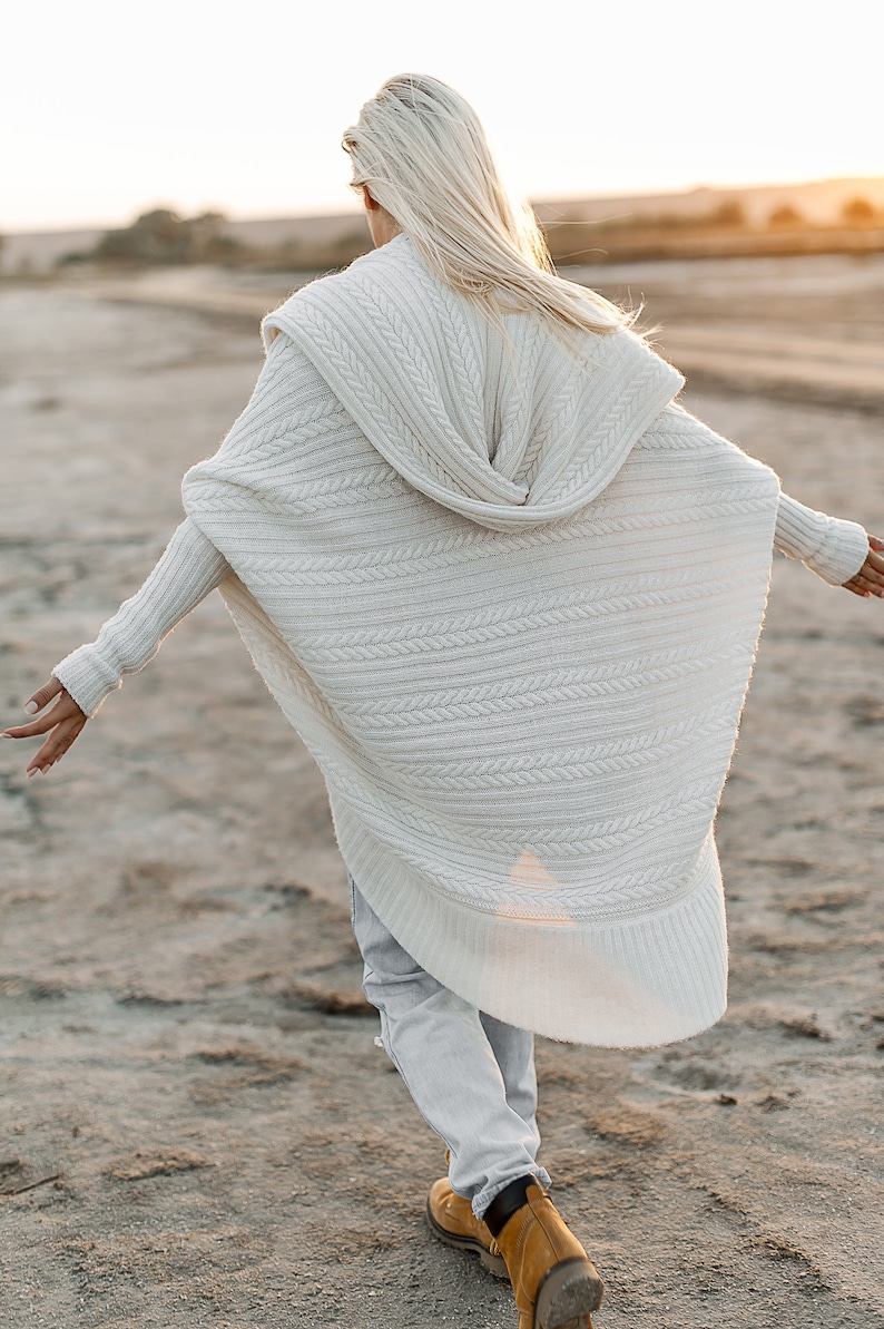 White Oversized Cardigan, Chunky Cardigan for Women, Wool Long Knit ...