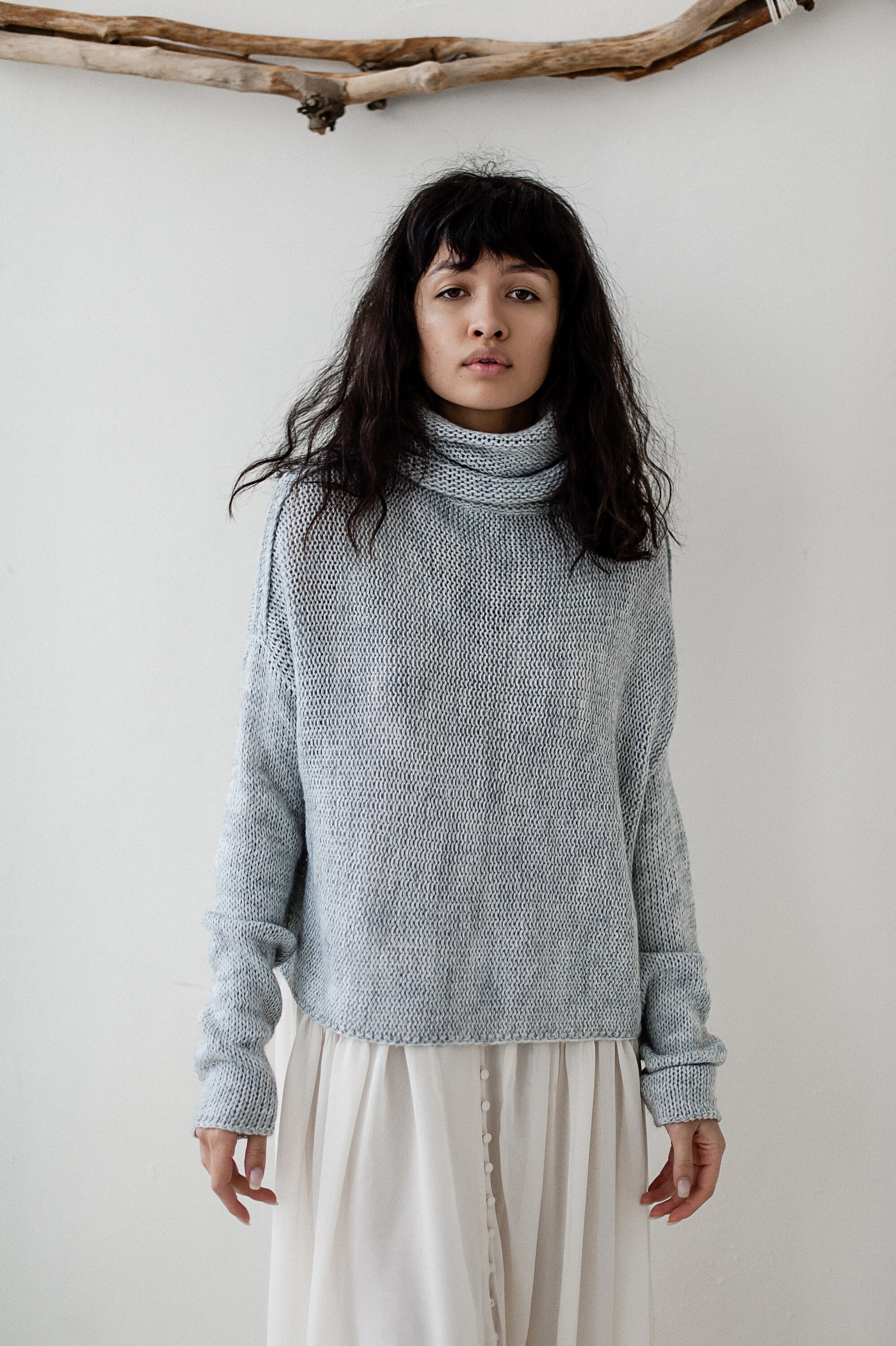 Gray Pastel Sweater for Women, Wool Knit Oversized Sweater, Crop ...
