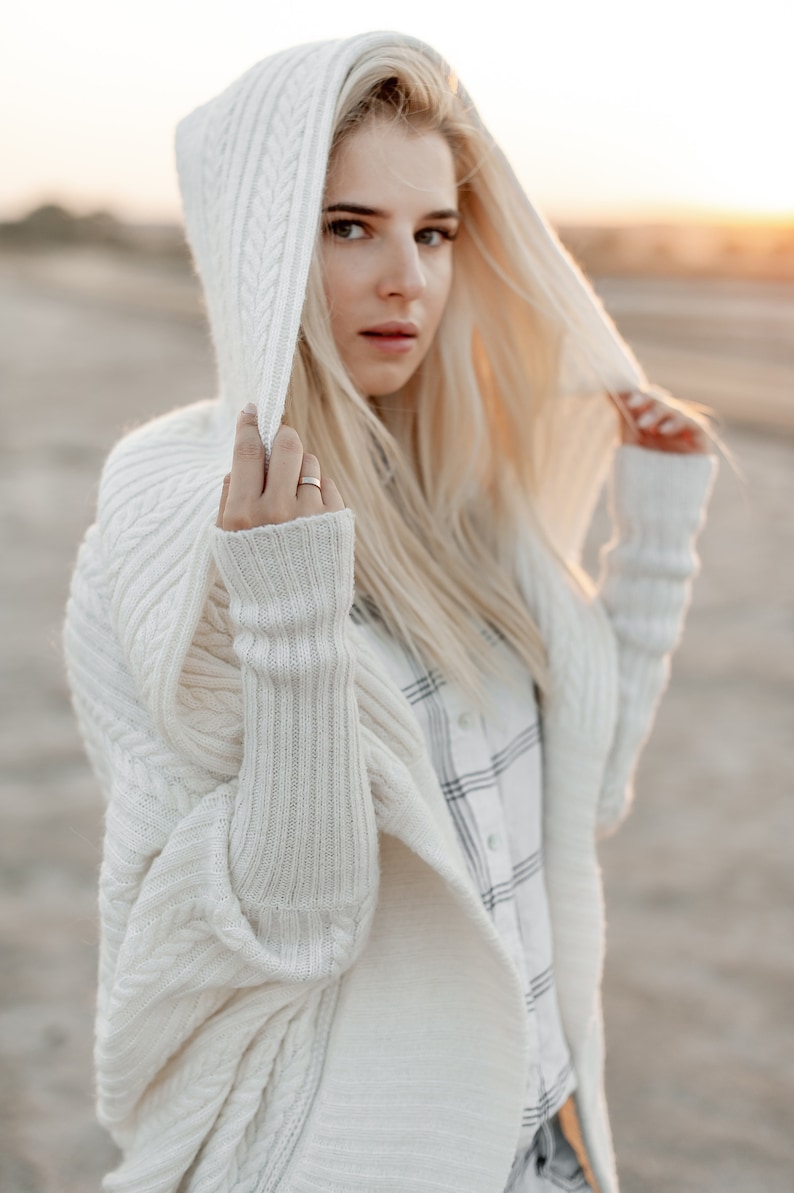 White Oversized Cardigan, Chunky Knit Cardigan for Women, Wool Open ...