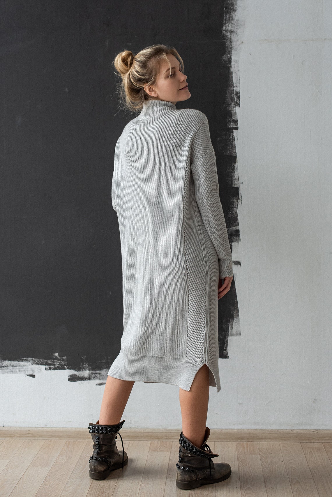 Green Turtleneck Dress for Women Knitted Ankle Length Dress - Etsy