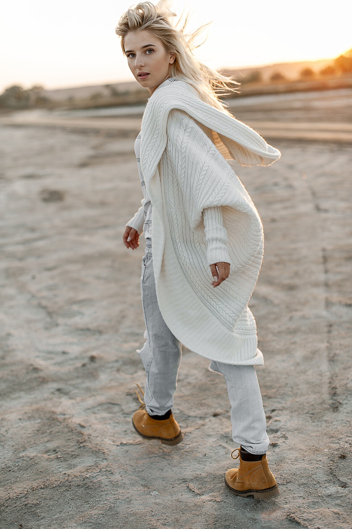 White Oversized Cardigan Chunky Knit Cardigan for Women Wool - Etsy