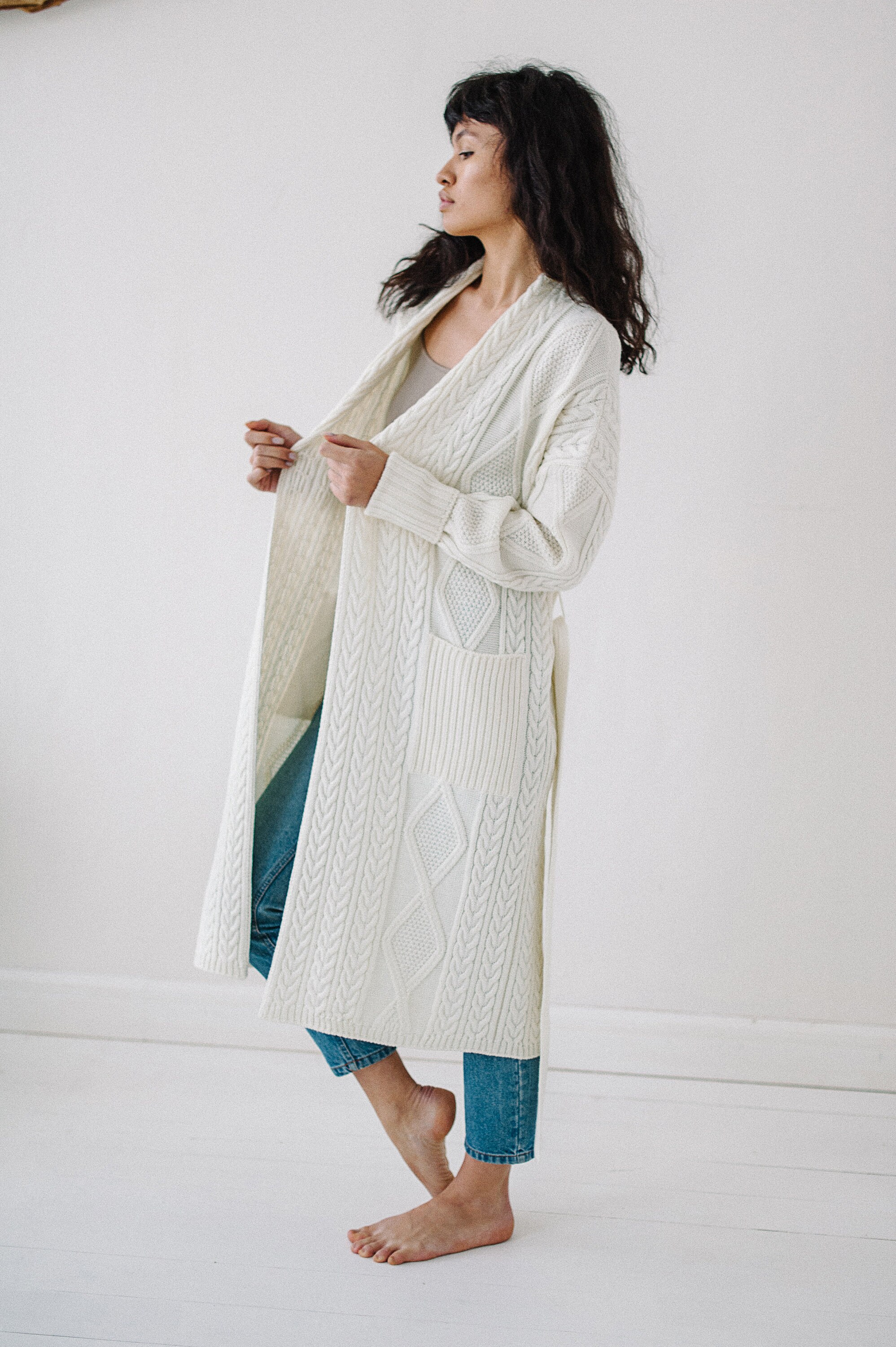 White Oversized Cardigan for Women, Kimono Cardigan, Wool Chunky Cardigan - Etsy
