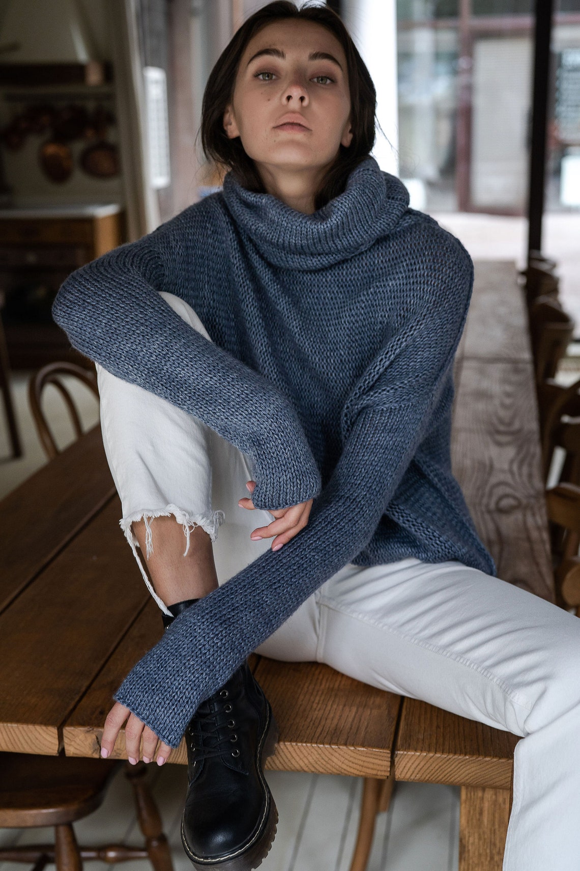 Blue Pastel Sweater Oversized Sweater Crochet Knit Sweater - Etsy