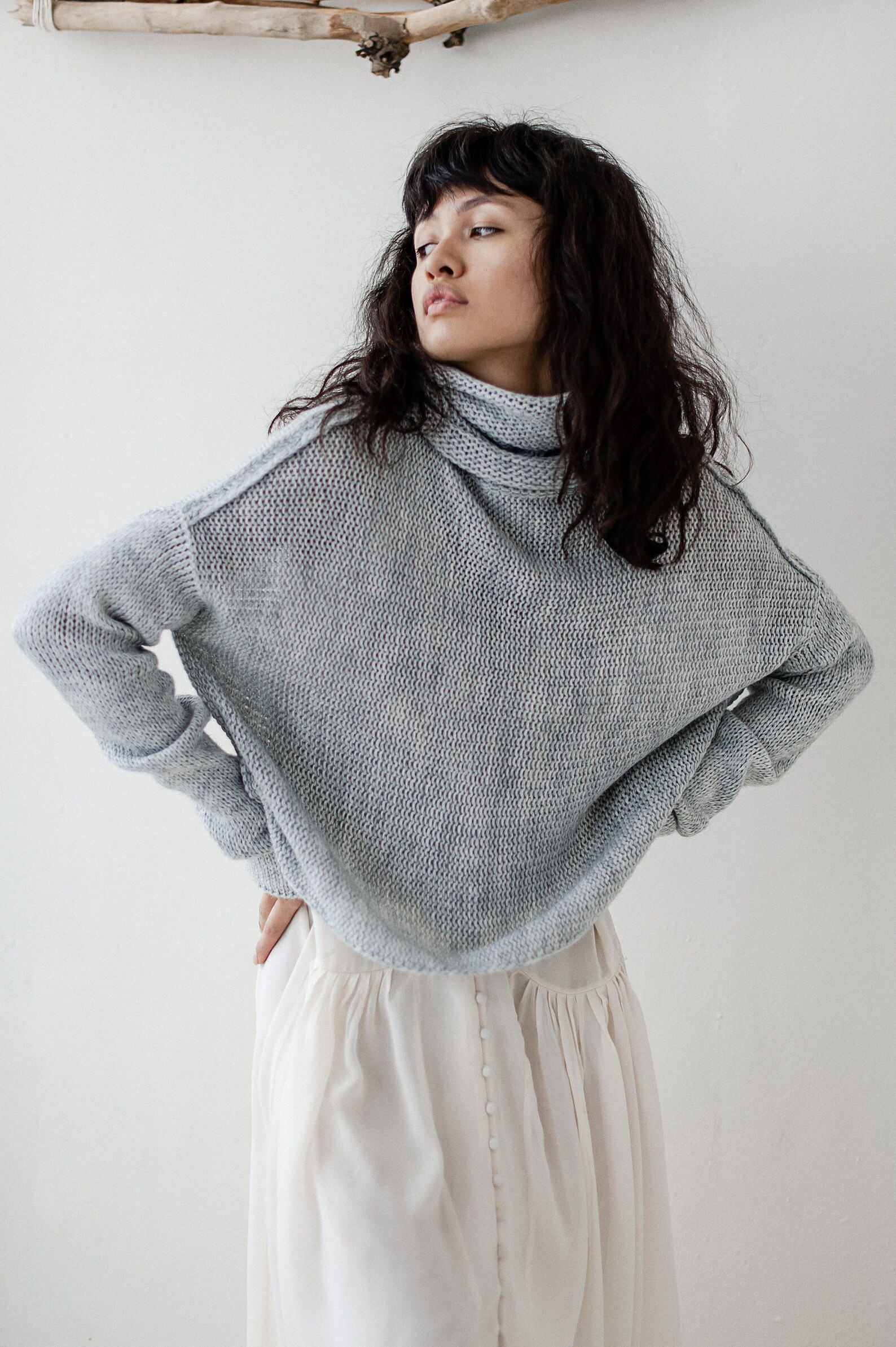Gray Pastel Sweater for Women, Wool Knit Oversized Sweater, Crop ...