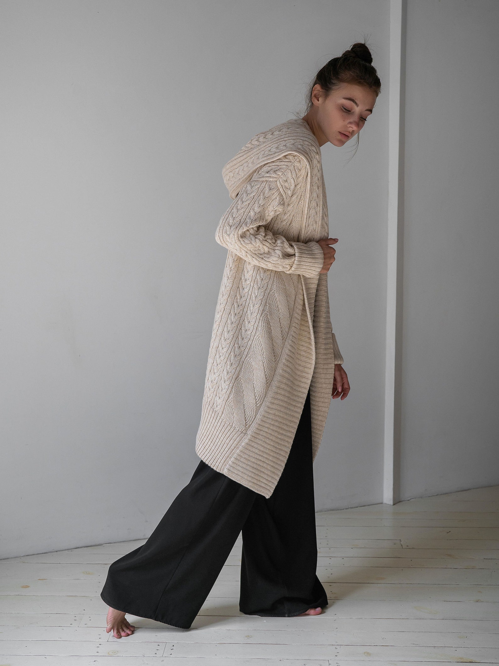 Oversize Cardigan, Cable Knit, Beige Coat, Knitwear Jacket,long ...