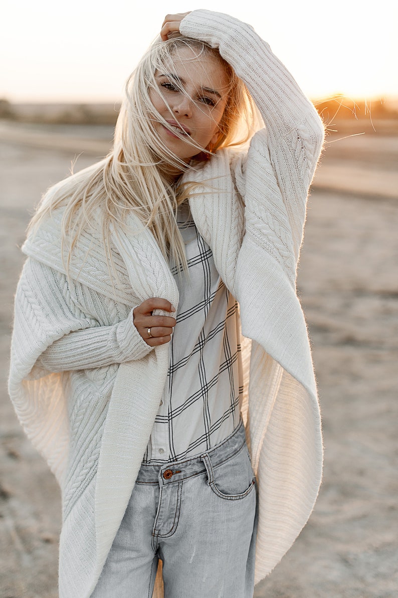 White Oversized Cardigan, Chunky Knit Cardigan for Women, Wool Open ...