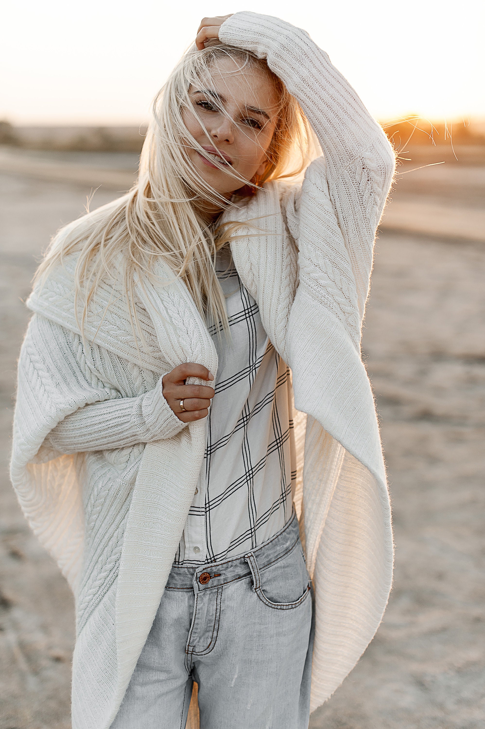 White Oversized Cardigan, Chunky Knit Cardigan for Women, Wool Open ...