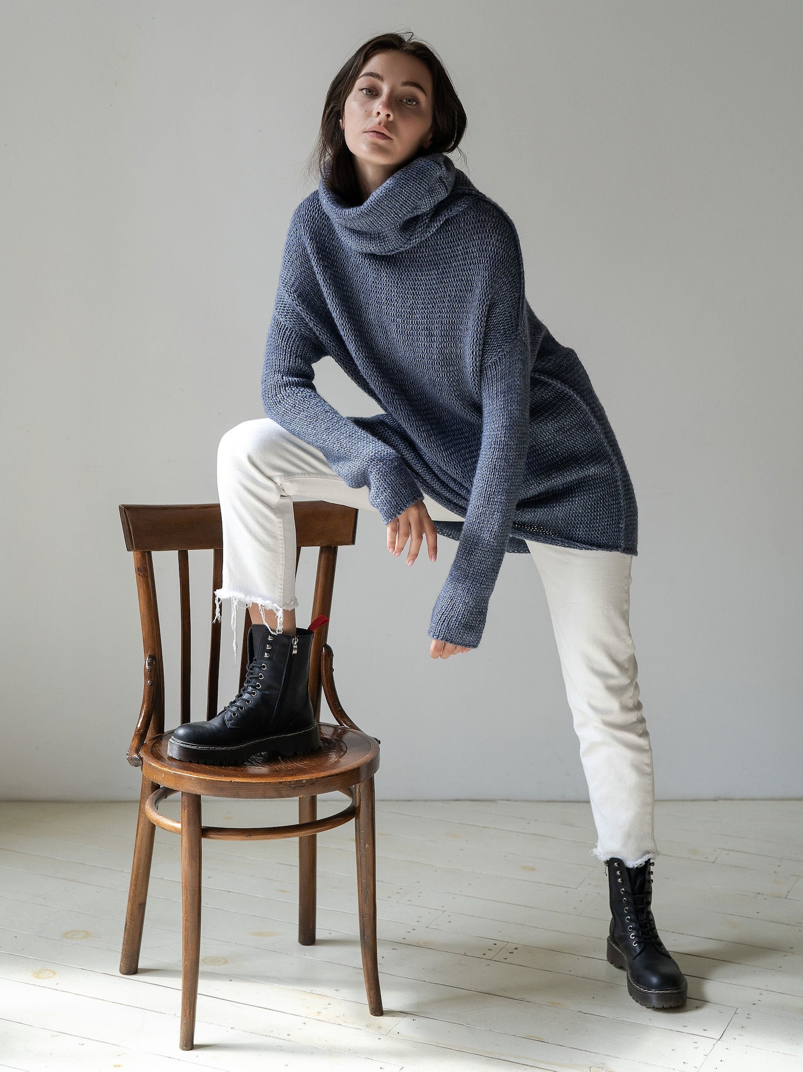 Blue Pastel Sweater, Oversized Sweater, Crochet Knit Sweater for Women ...