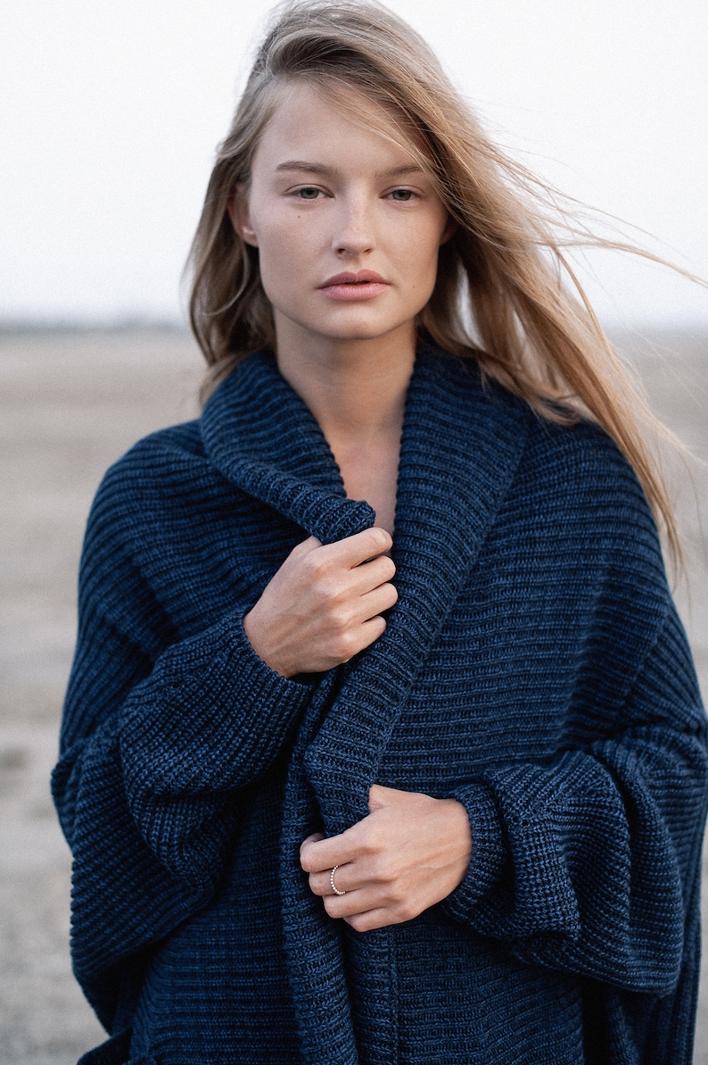 Navy Cardigan, Dark Blue Coat, Oversized Cardigan, Chunky Sweater ...