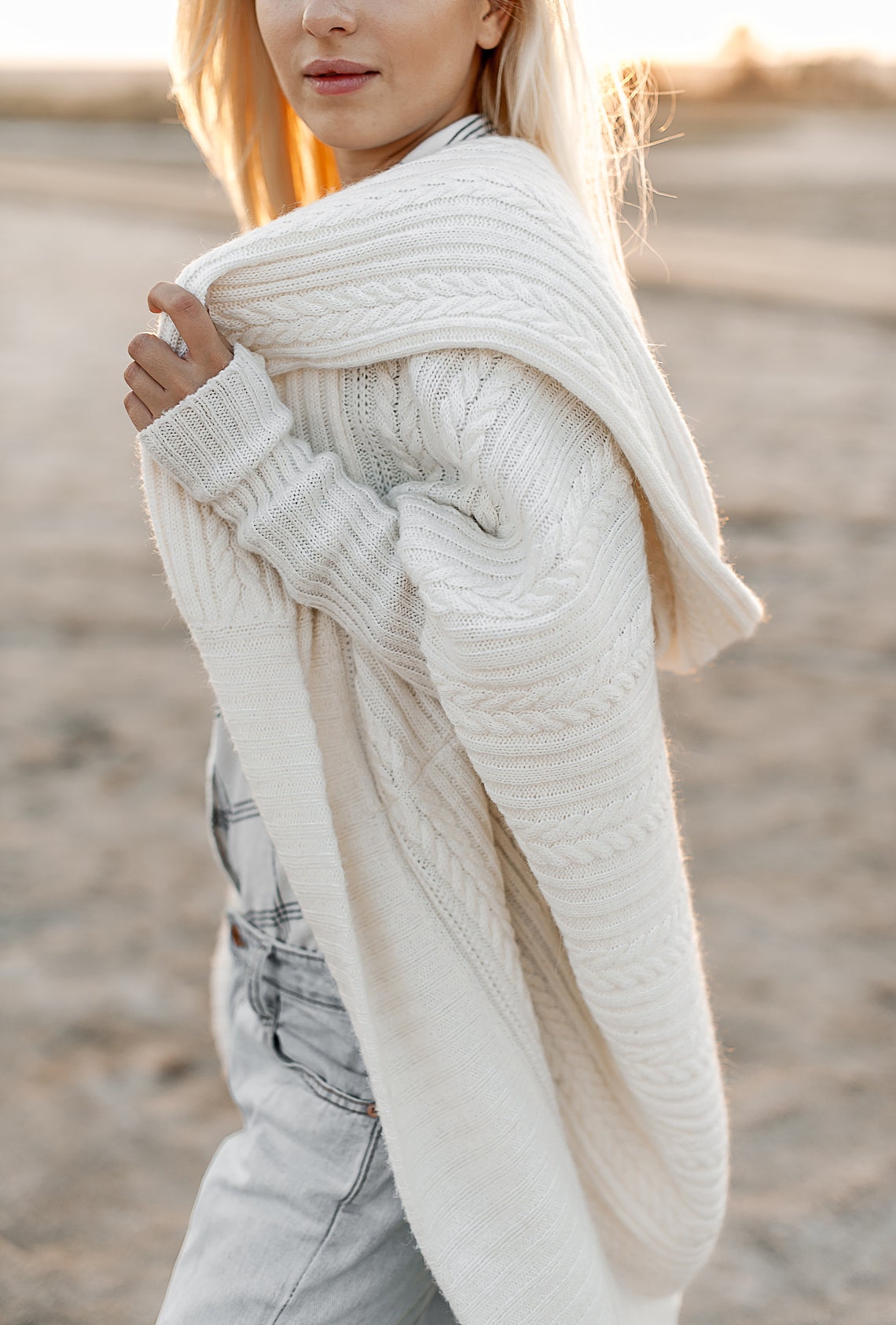 White Oversized Cardigan, Chunky Knit Cardigan for Women, Wool Open Front Cardigan - Etsy