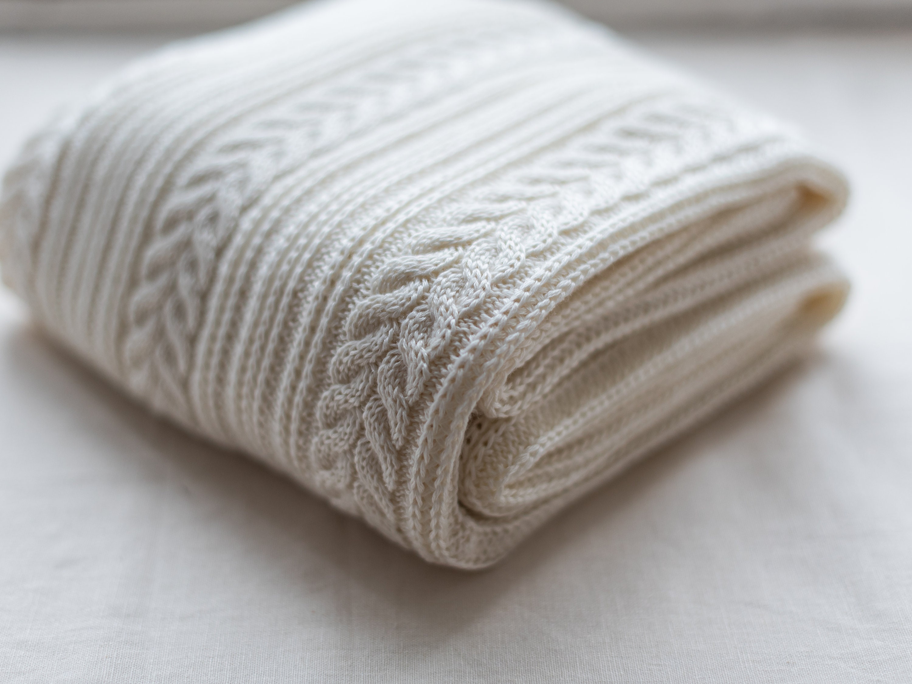 White Knit Baby Blanket, Wool Blanket, Chunky Throw Blanket - Etsy