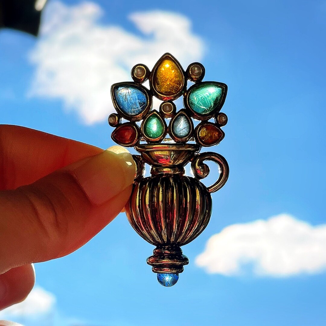 Vintage Italian Brooch in the Shape of a Flower Vase Signed Ultima ...