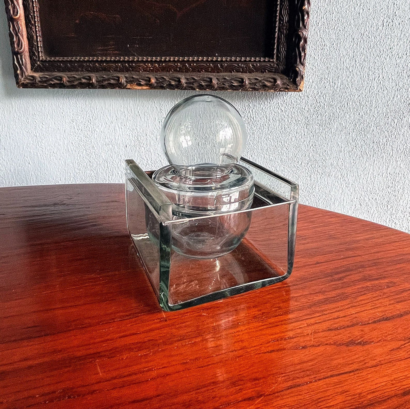 Vintage Inkwell Desk, Glass, Crystal and Metal, 1950s, Ink Holder ...
