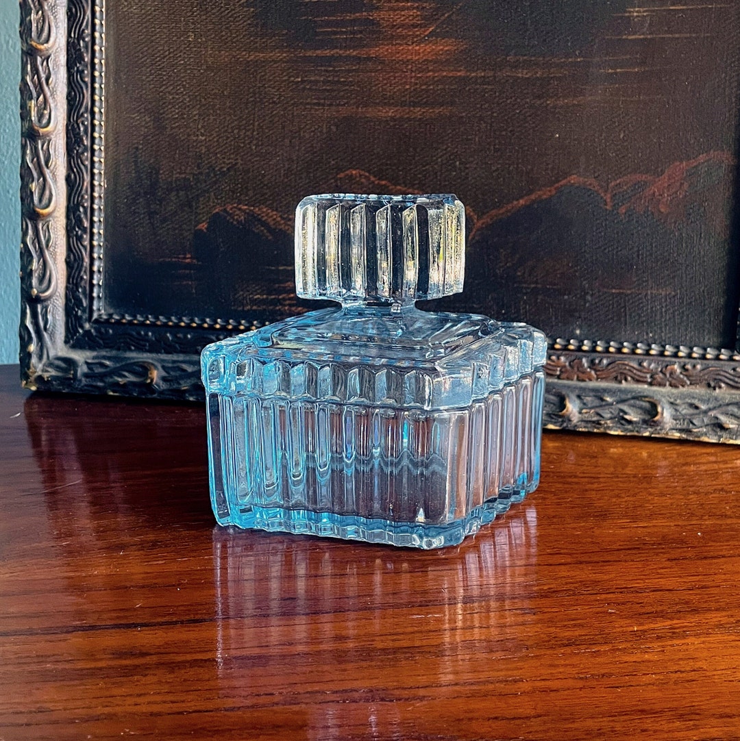 Art Deco Powder Blue Glass Box, Sugar Paper, Rhomboidal Shape, Dressing ...