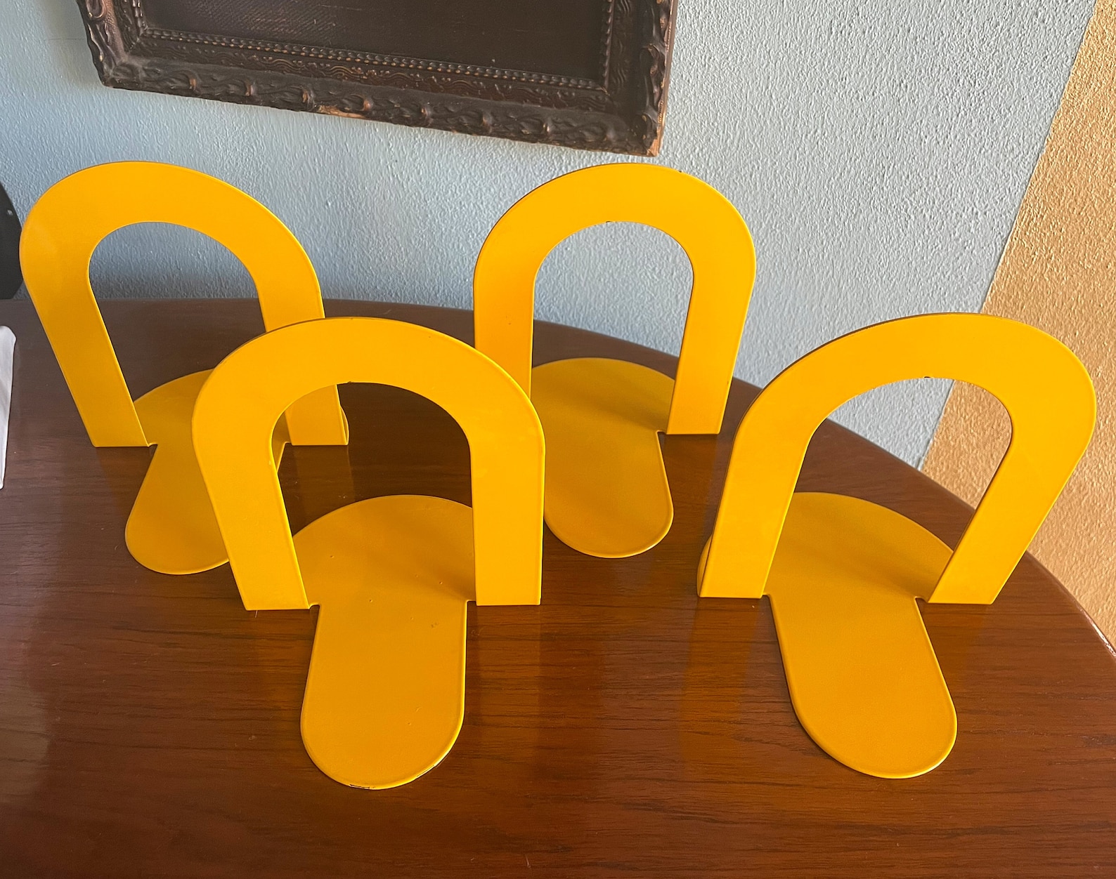 Vintage Yellow Metal Bookends, Library, Industrial Style Bookends, 80s ...