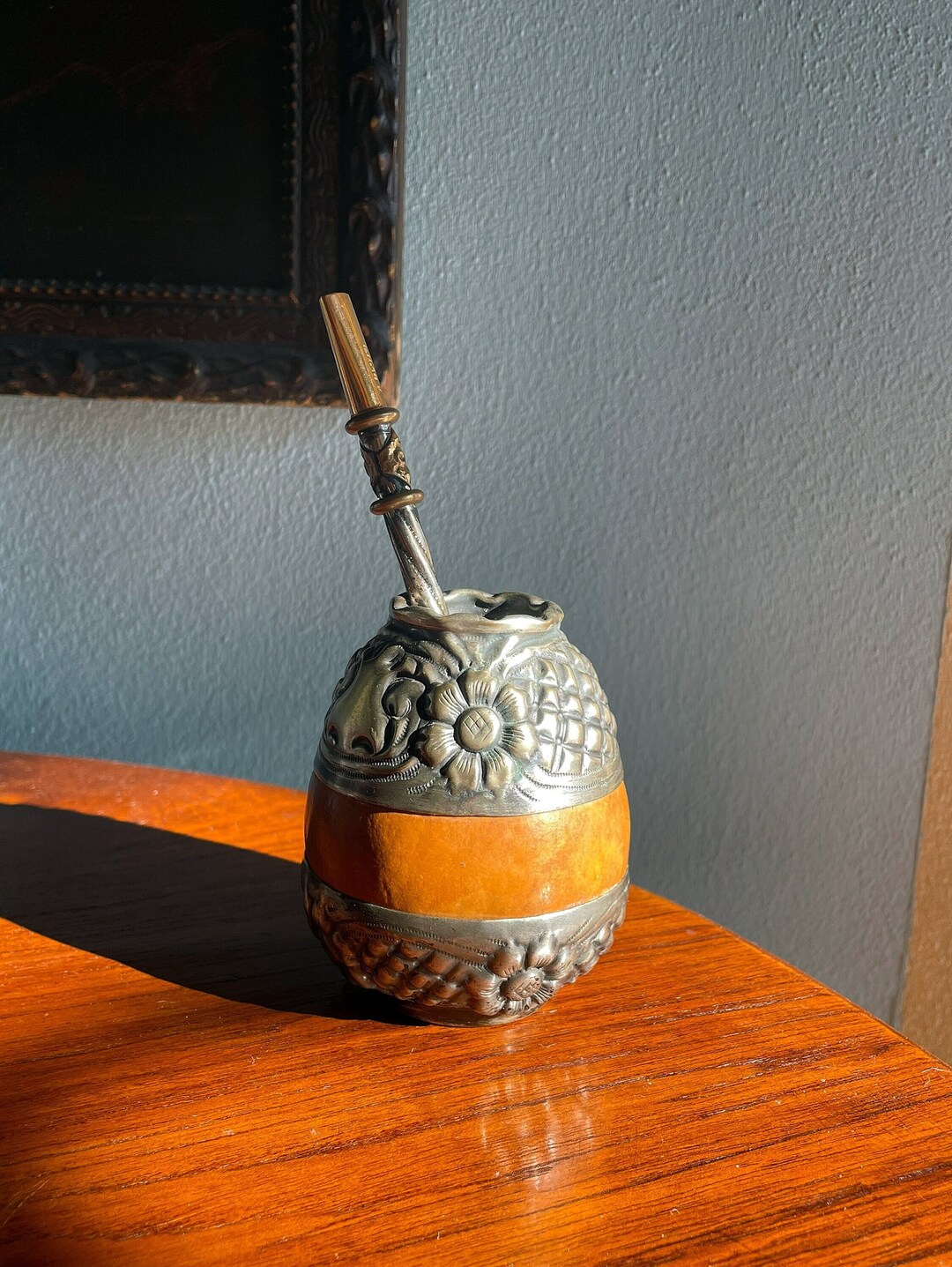 Vintage Bombilla, Pumpkin Cup for Yerba Mate Hand-chiseled With Flowers ...