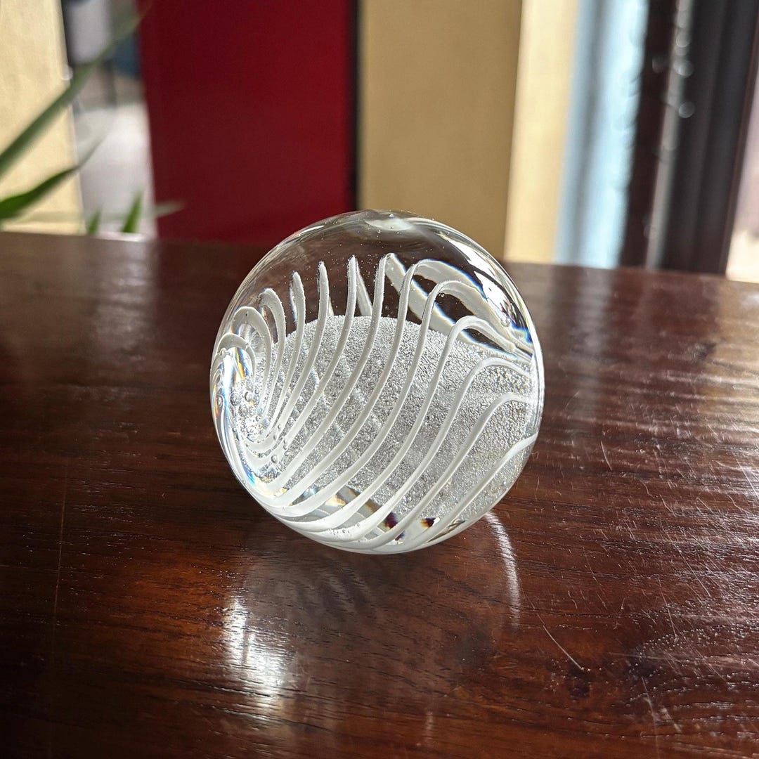 Vintage Glass Paperweight, Signed R. Guy (?) , With White Spiral ...